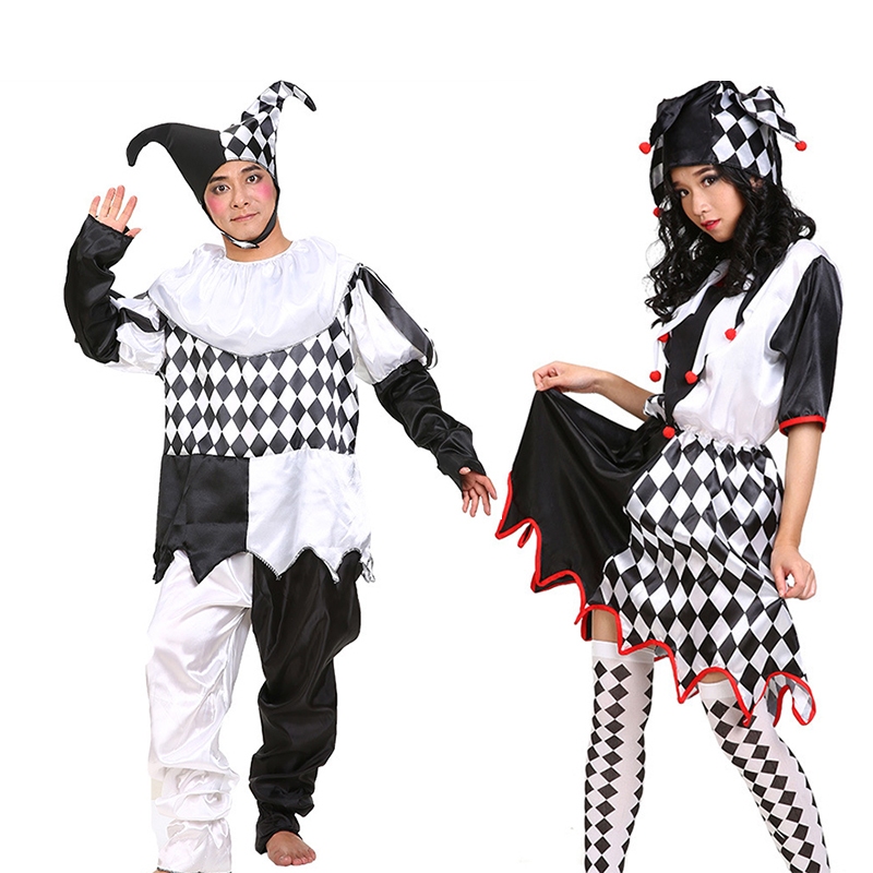 Halloween Couple Love Cosplay Clown Men Women Adult Circus Clown Black ...