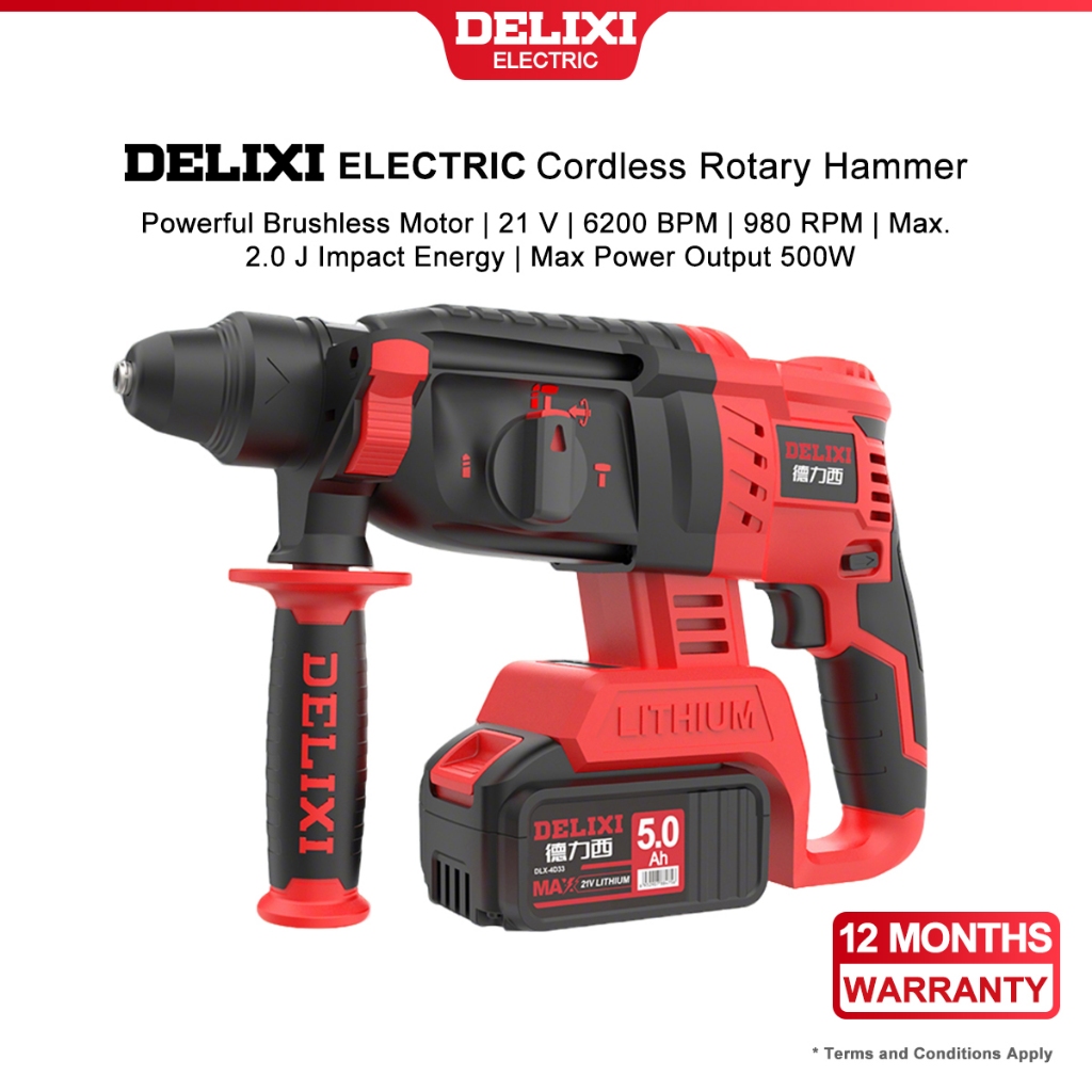 DELIXI Electric DLX-26DC 21V 2.0J powerful SDS-plus Cordless Brushless ...