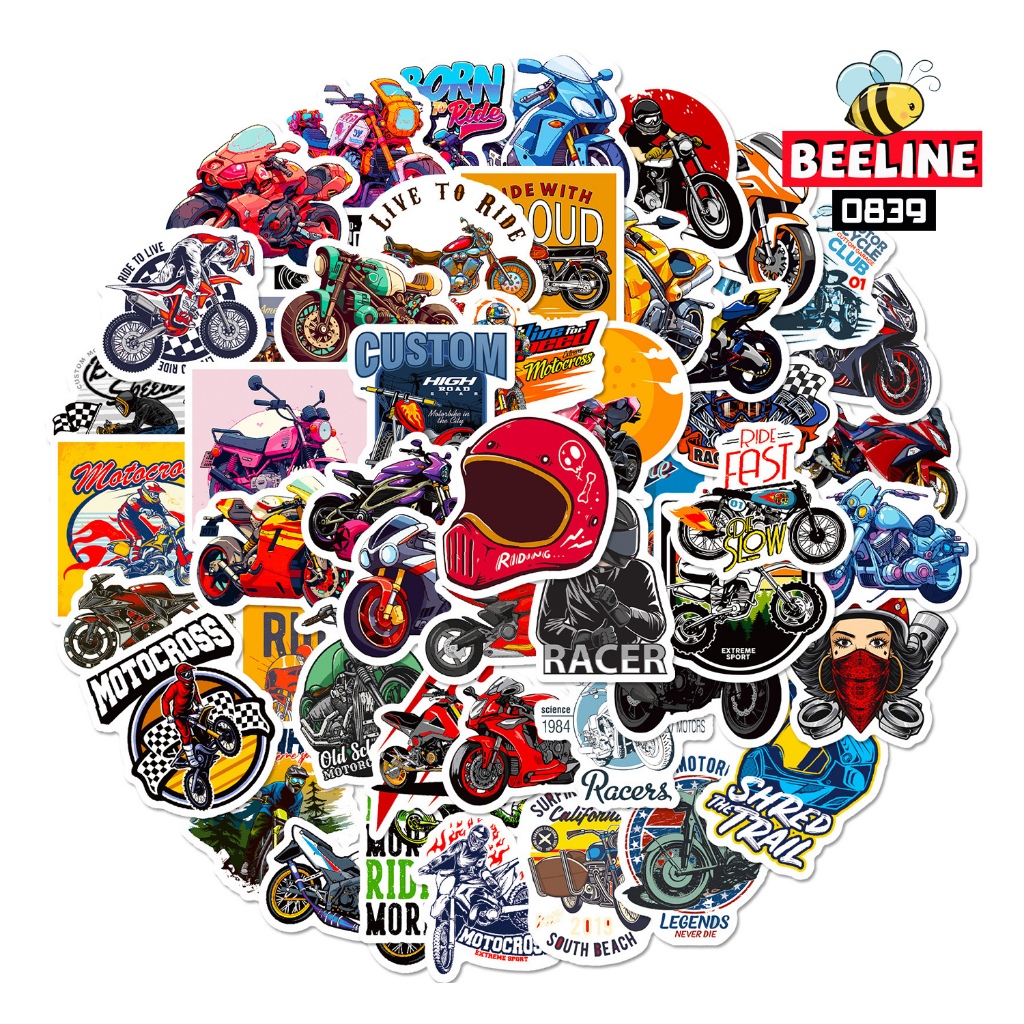 Beeline 50 Pcs Motorcycle Stickers Cartoon Diy Decor Waterproof ...