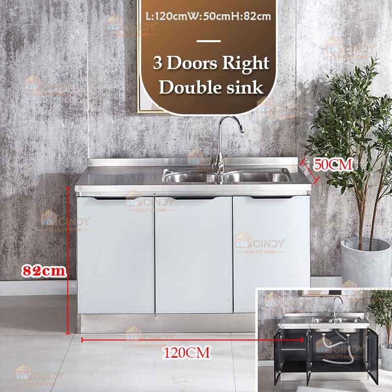 Ready Stock！Grey Industrial Kitchen Stainless Steel Sink Cabinet Table ...