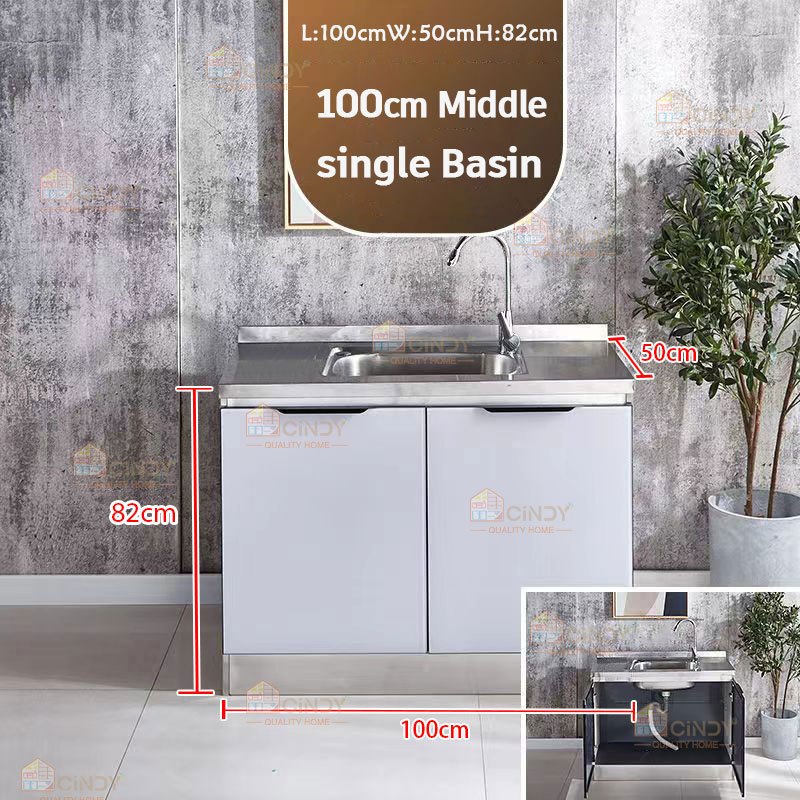 Ready Stock！Grey Industrial Kitchen Stainless Steel Sink Cabinet Table ...