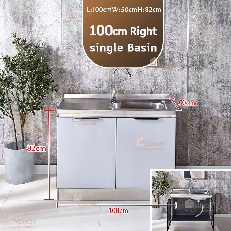 Ready Stock！Grey Industrial Kitchen Stainless Steel Sink Cabinet Table ...