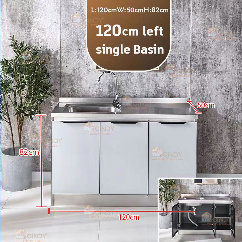 Ready Stock！Grey Industrial Kitchen Stainless Steel Sink Cabinet Table ...