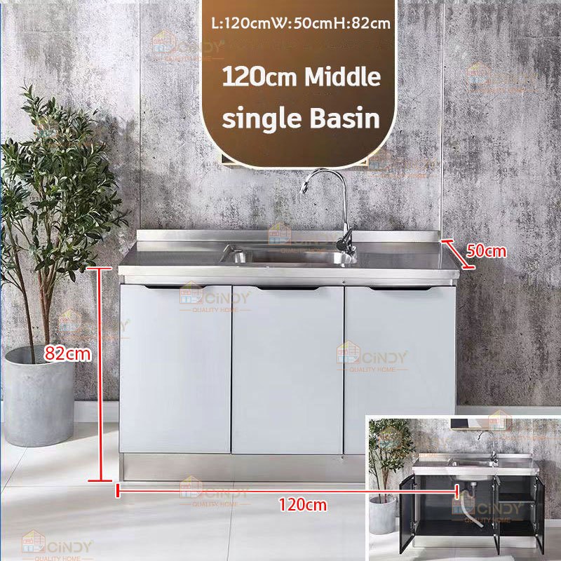 Ready Stock！Grey Industrial Kitchen Stainless Steel Sink Cabinet Table ...