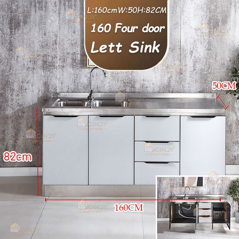 Ready Stock！Grey Industrial Kitchen Stainless Steel Sink Cabinet Table ...