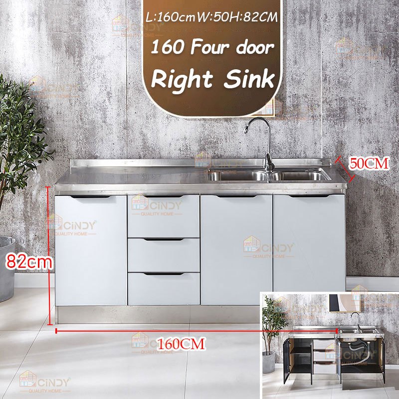 Ready Stock！Grey Industrial Kitchen Stainless Steel Sink Cabinet Table ...