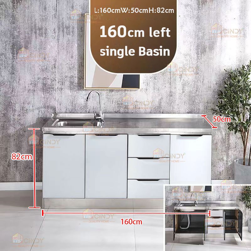 Ready Stock！Grey Industrial Kitchen Stainless Steel Sink Cabinet Table ...