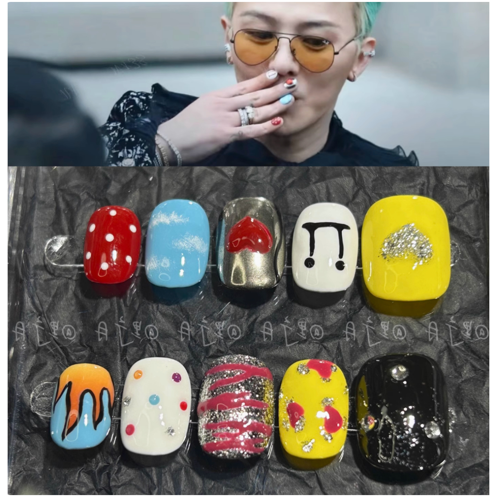 G-dragon Colorful Hand-Painted Nail-Wearing Concert Custom Gradient ...