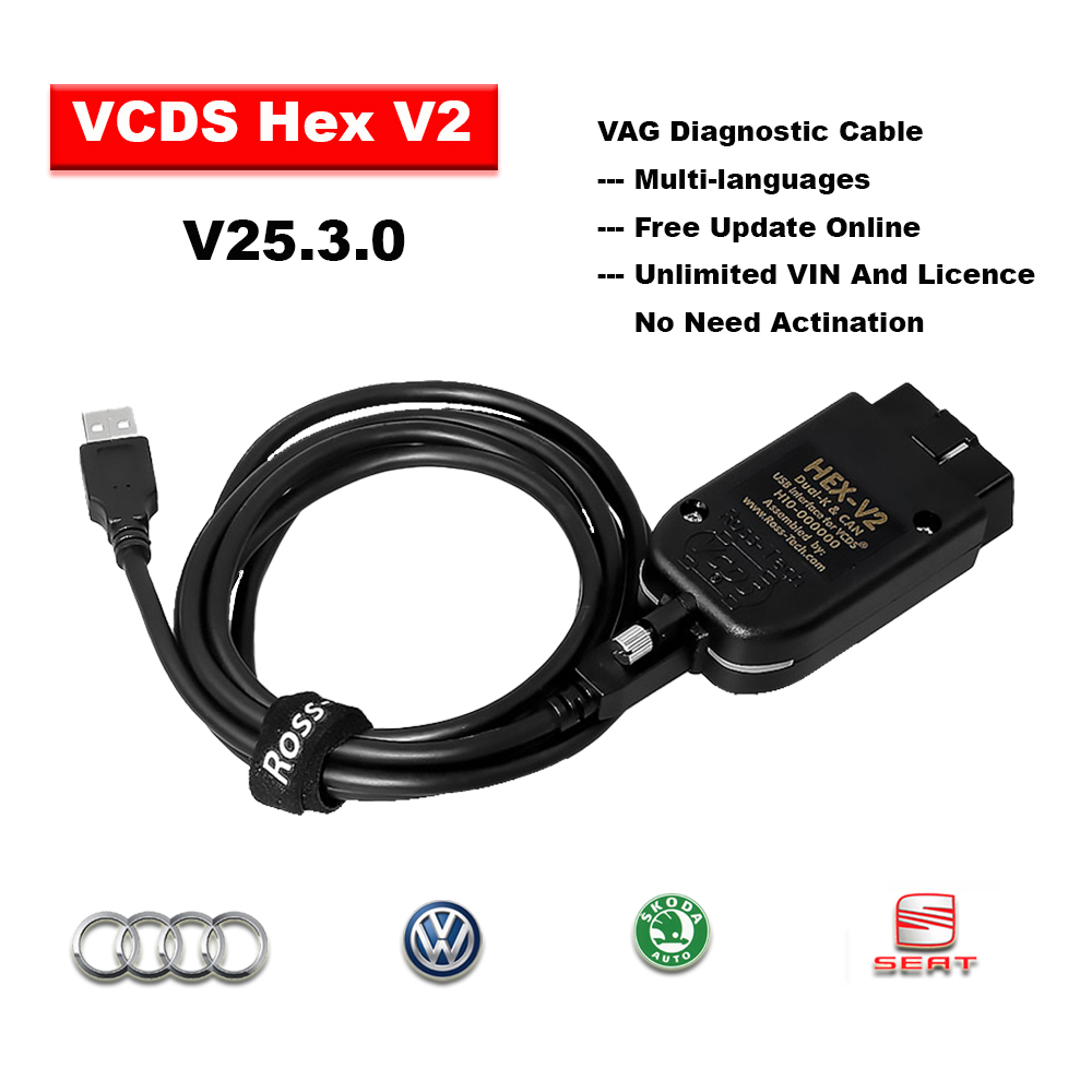V25.3.0 VCDS Hex V2 Unlimited Vin Can USB Interface Fly VAG COM VCDS V2 ...