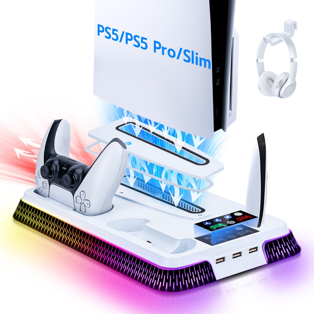 Multifunctional RGB Cooling Stand with Headphone Hook for PS5 Pro/PS5 ...