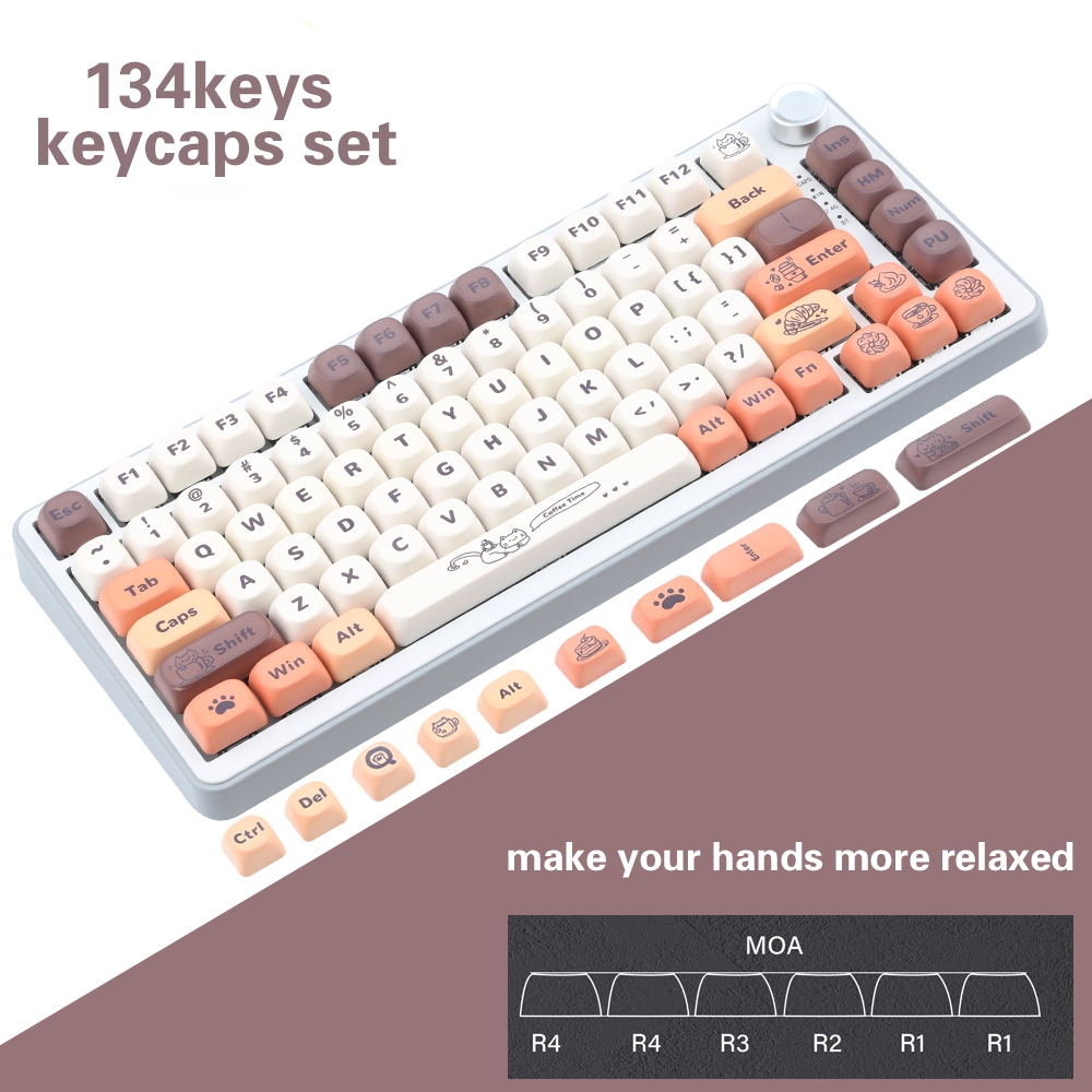 MOA Keycaps Coffee Cat PBT Keycaps 134 Keys 5-Sided Custom Keyboard ...