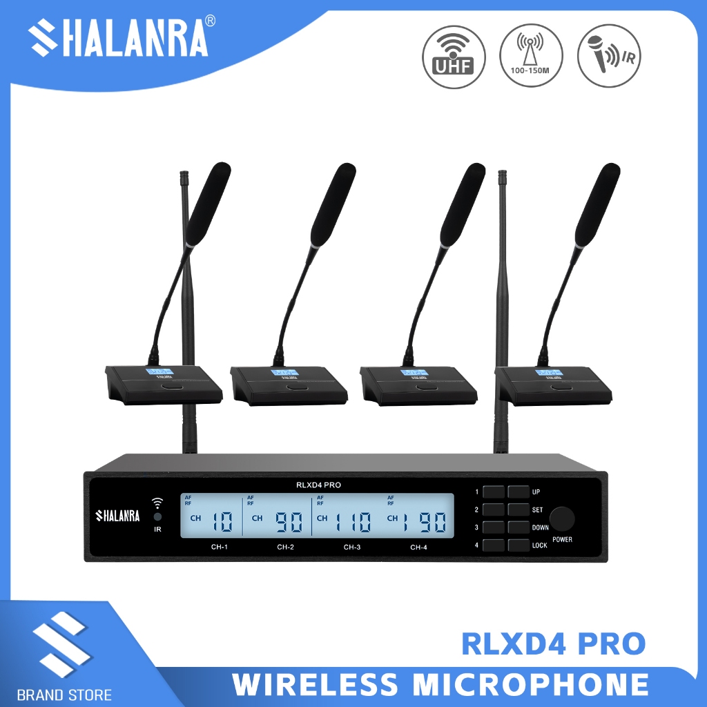 SHALANRA RLXD4 PRO 4CH UHF Wireless Microphone System - 4 conference ...