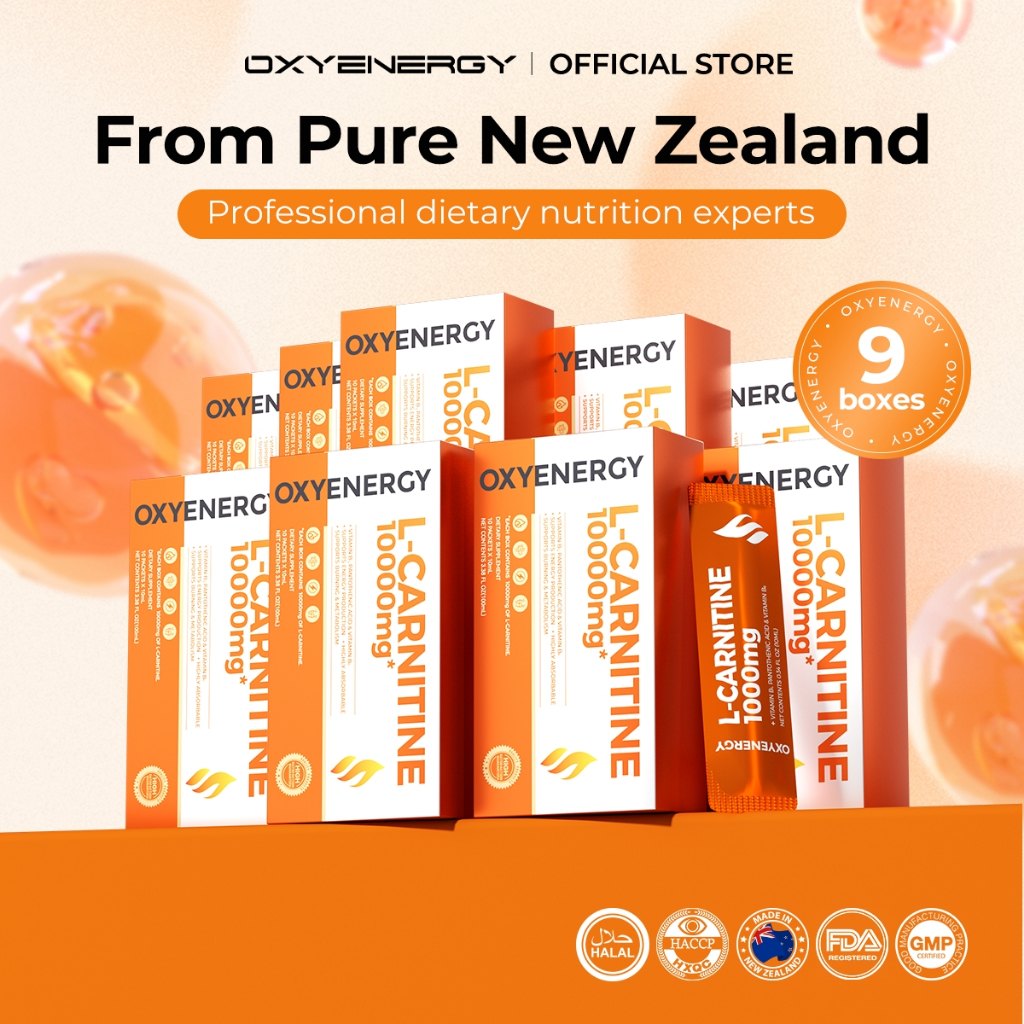 Oxyenergy L-Carnitine Drinks 9 Packets Orange Flavor 10/30/60 Packets Pre Workout Fat Burner Gym ...