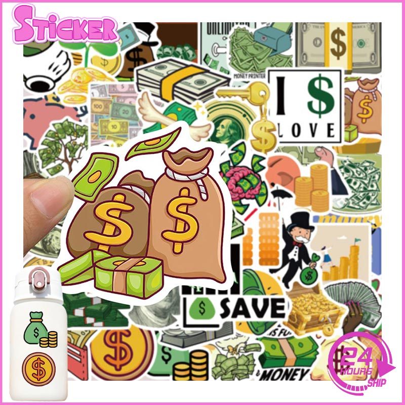 50Pcs Money Wealth Stickers Dollar Treasure Waterproof Vinyl Decals for ...