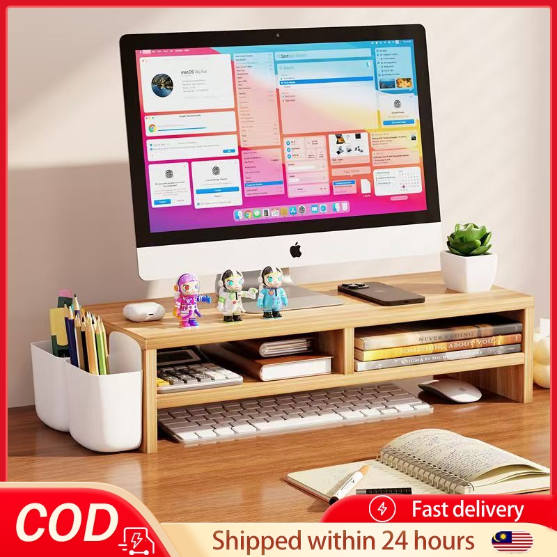 Height Increased Tier Screen Monitor Shelf Computer Rack Wooden Office ...