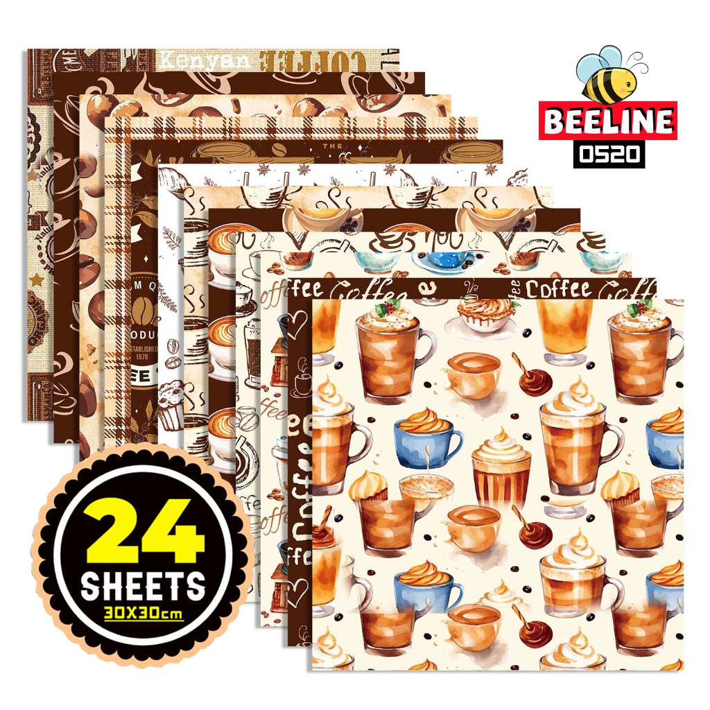 Beeline 24Pcs Coffee Wrapper Paper Double Sided Afternoon Tea Scrapbook ...