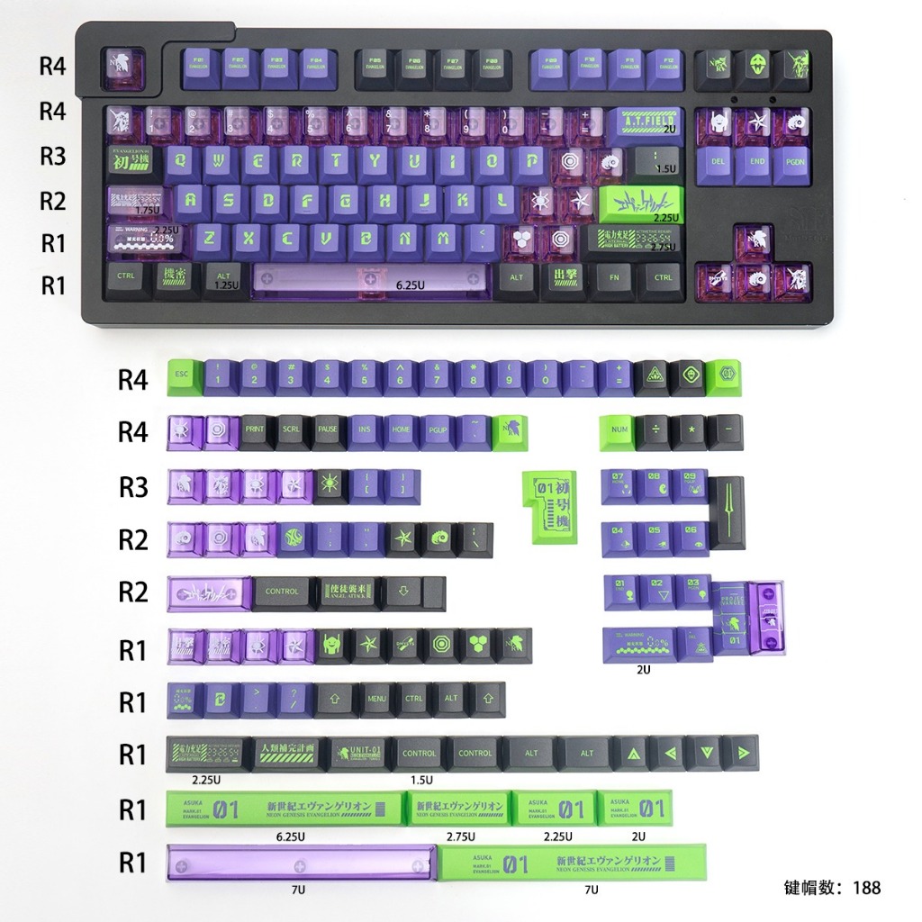 -LW- EVANGELION-01 EVA 01 Keycap Customized Mechanical Keyboard Keycap ...