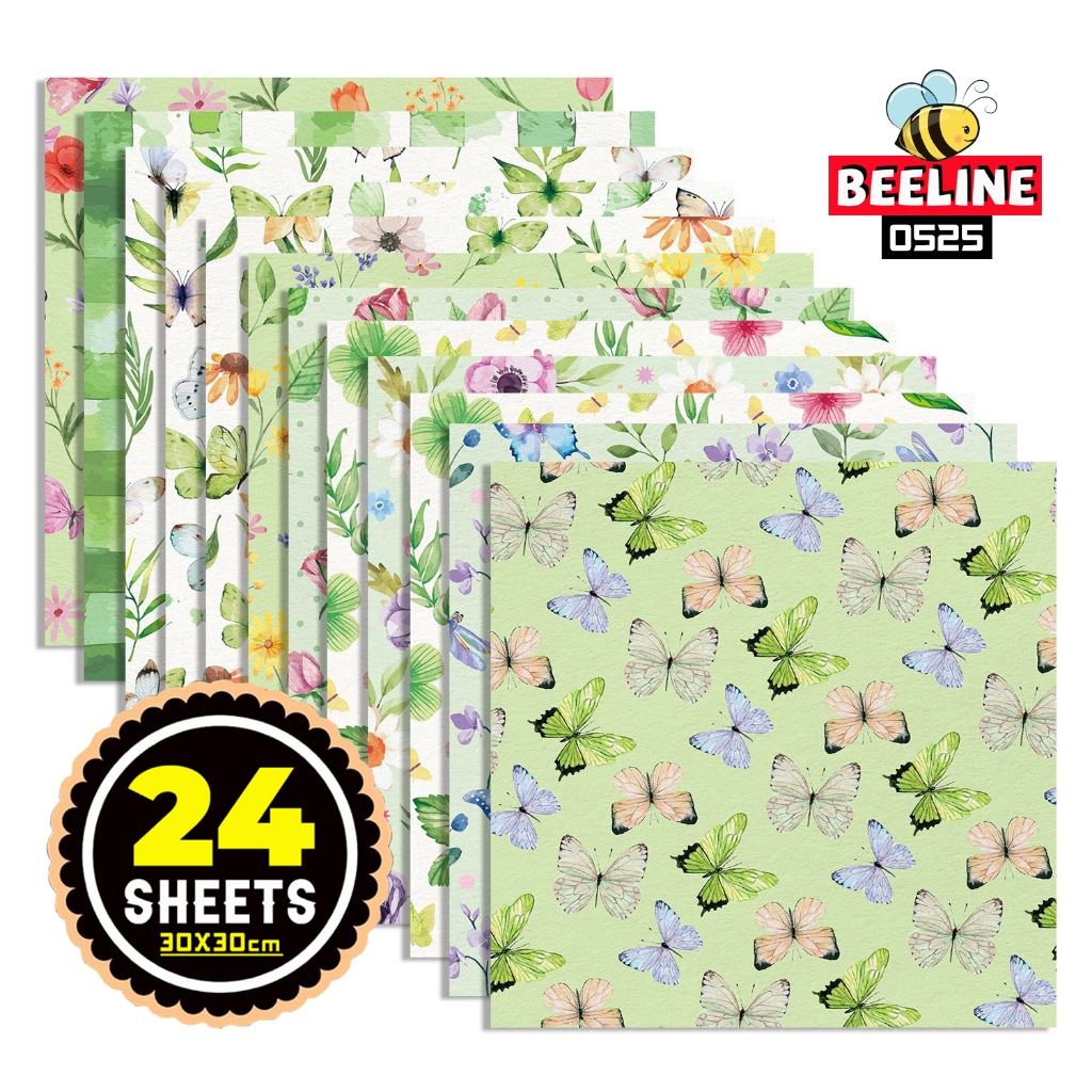 Beeline 24Pcs Spring Flower Wrapper Paper Double Sided Butterfly Scrapbook Paper 30cm Origami ...