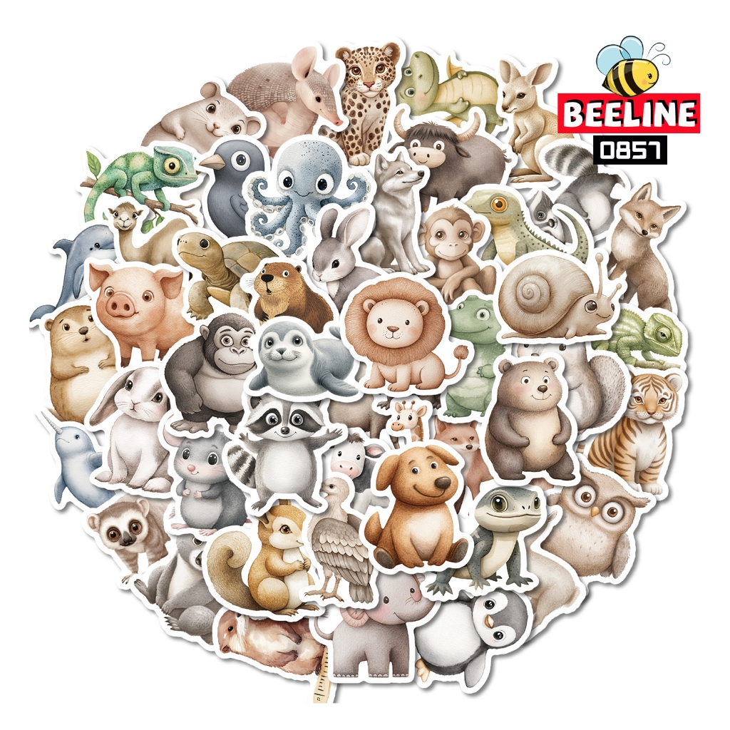 Beeline 50 Pcs Cute Animal Stickers Zoo Diy Decor Waterproof Graffiti ...