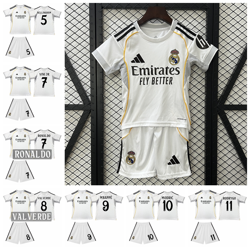 2025-26 Season Real Madrid Home Football Kids Jersey Kit Bellingham ...