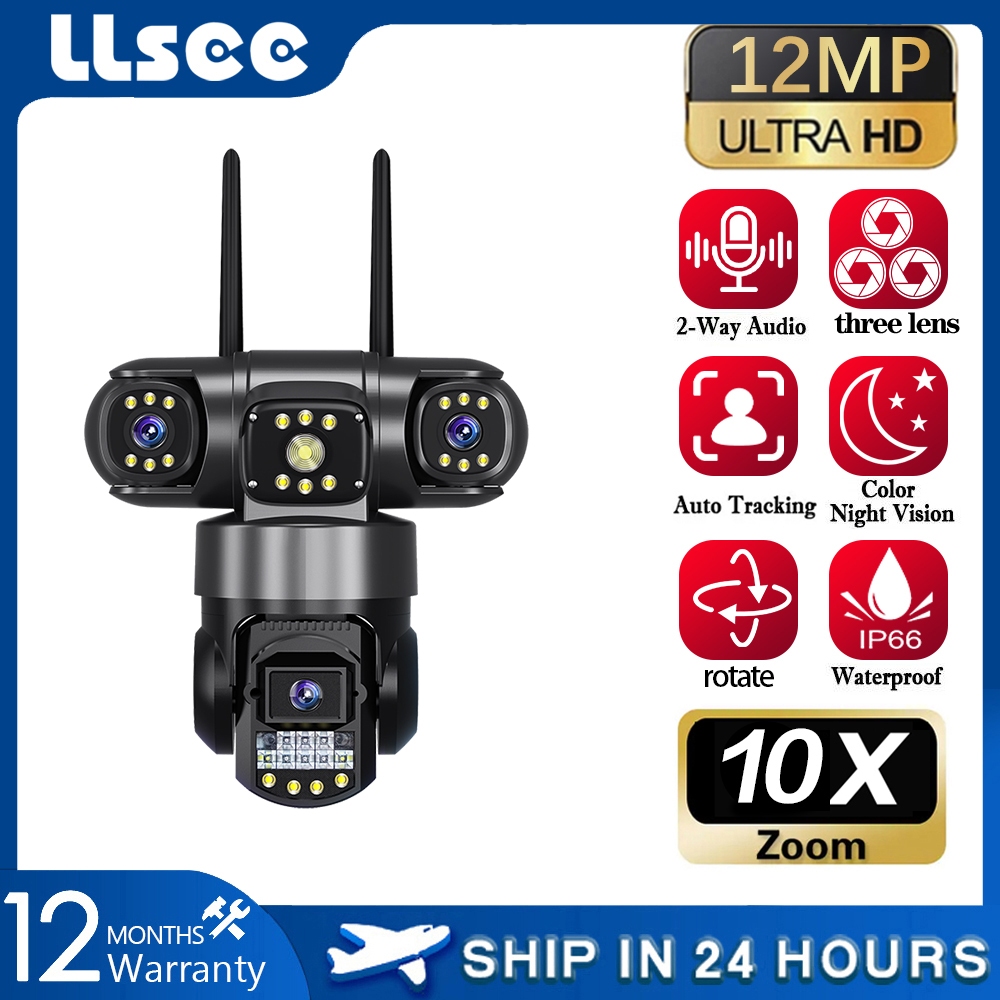 LLSEE V380 12MP 6K 3 Lens/Screen AI Humanoid Detection Waterproof ...