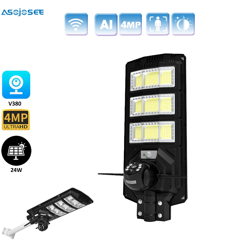 4MP Outoodr IP WiFi Solar Panel Security Camera Smart Street Lamp ...