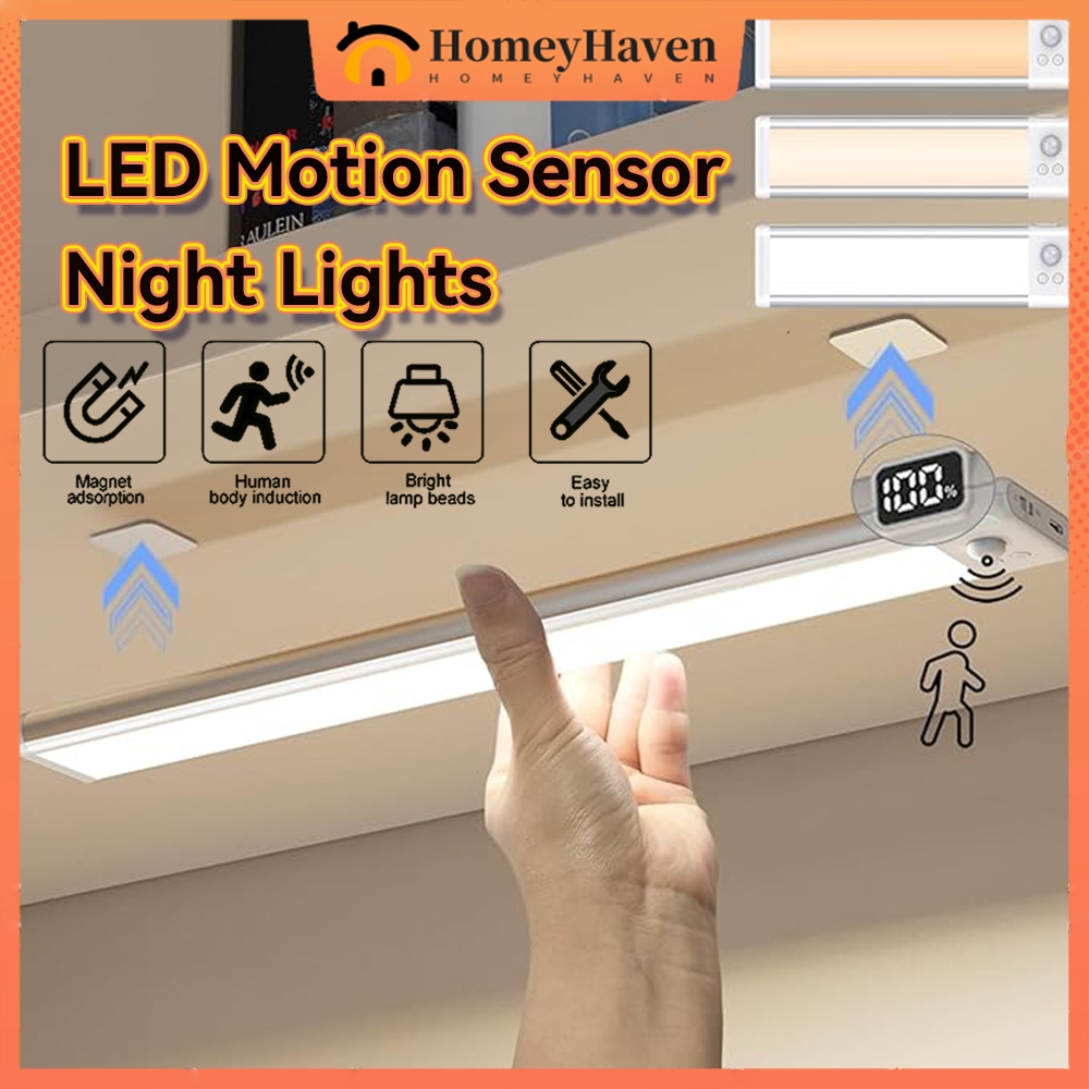 LED Motion Sensor Night Light Bar Lights USB Rechargeable Human ...