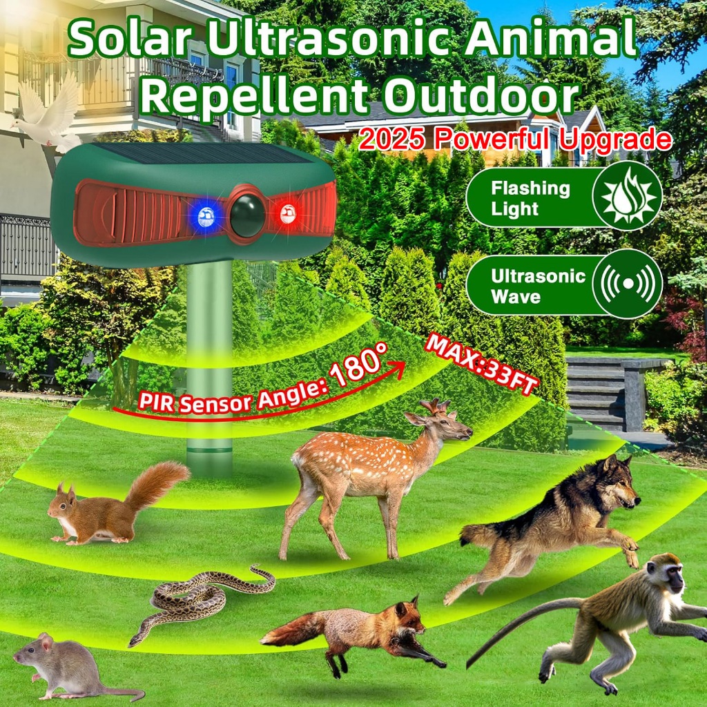 【2025 sensing sound wave】Ultrasonic Monkey Repellent PIR Sensor ...