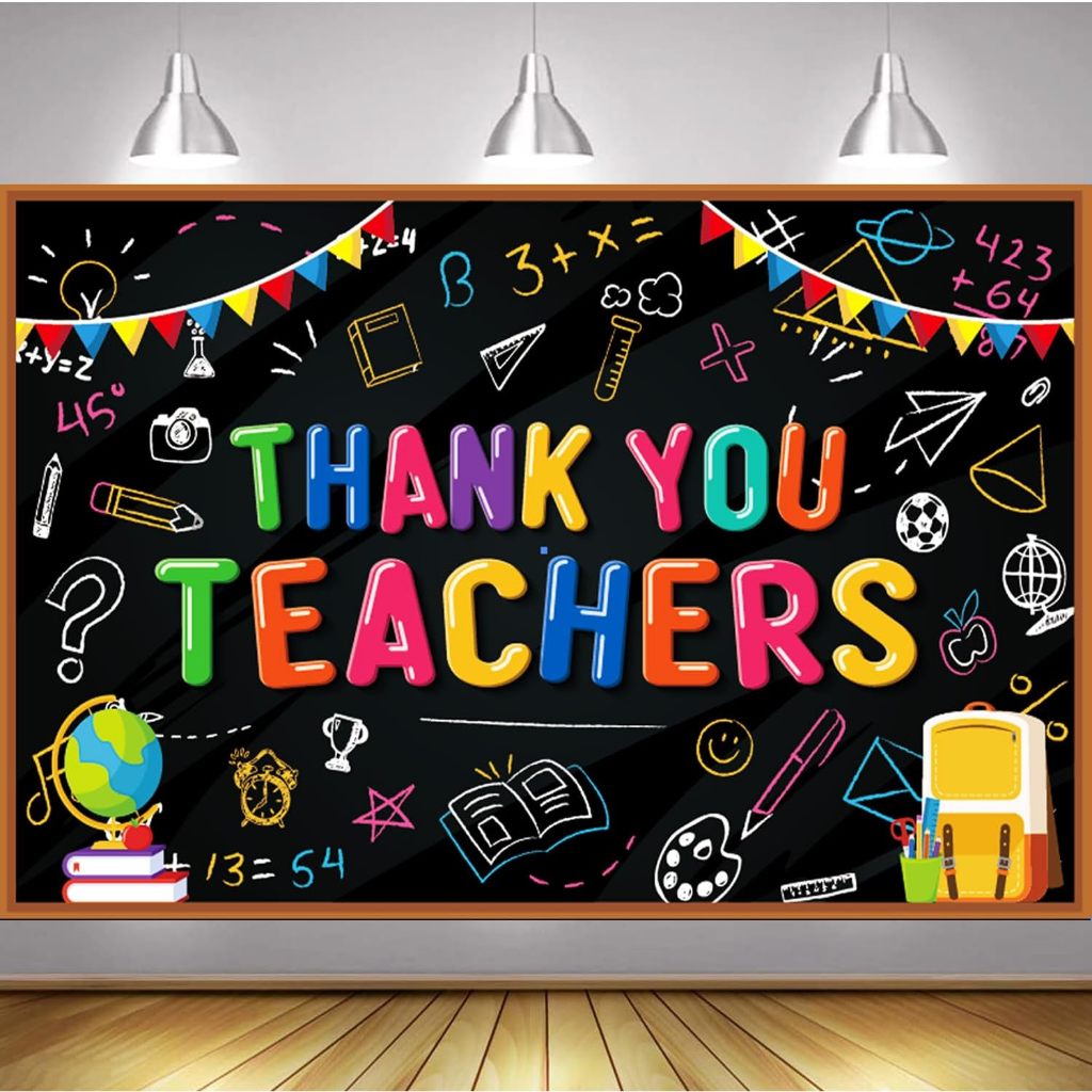 5x3ft Thank You Teachers Backdrop with, Teachers' Day Banner, Party ...