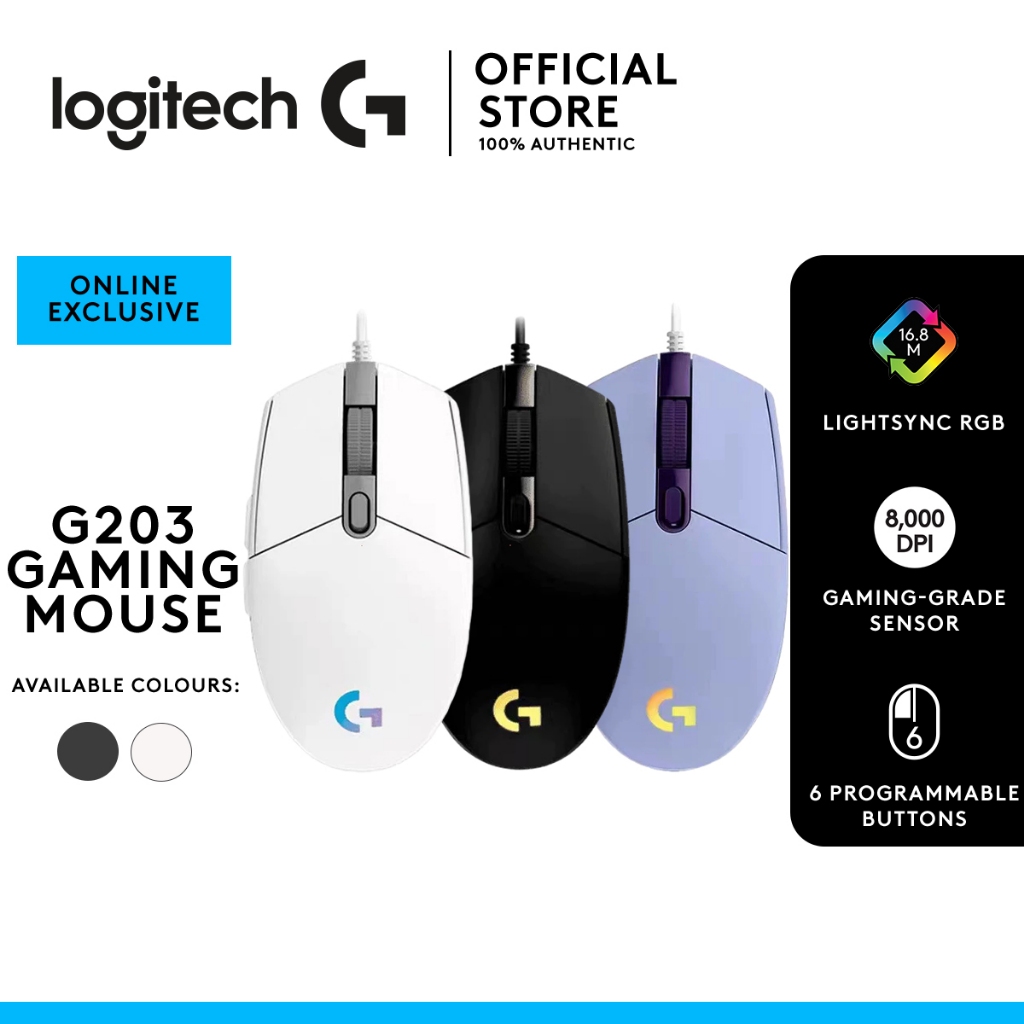 Logitech Gaming Mouse G203 2nd Gen 8,000 DPI, Rainbow Optical Effect ...