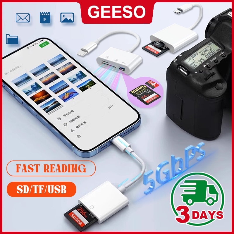 GEESO SD Card Reader for Phone Camera Dual Card Slot Memory Card Reader ...