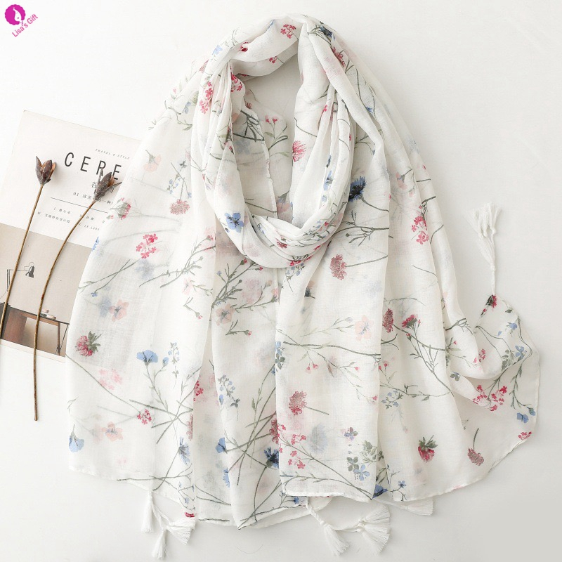 Lisa Fashion muslim fashion cotton shawl sweet floral printed wideshawl soft Ironess headwrap ...
