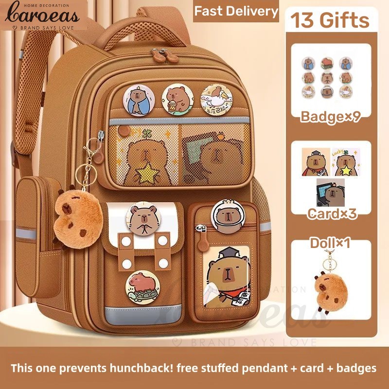 Capybara Cute Kids' Backpack Large Capacity School Bag with Spine ...