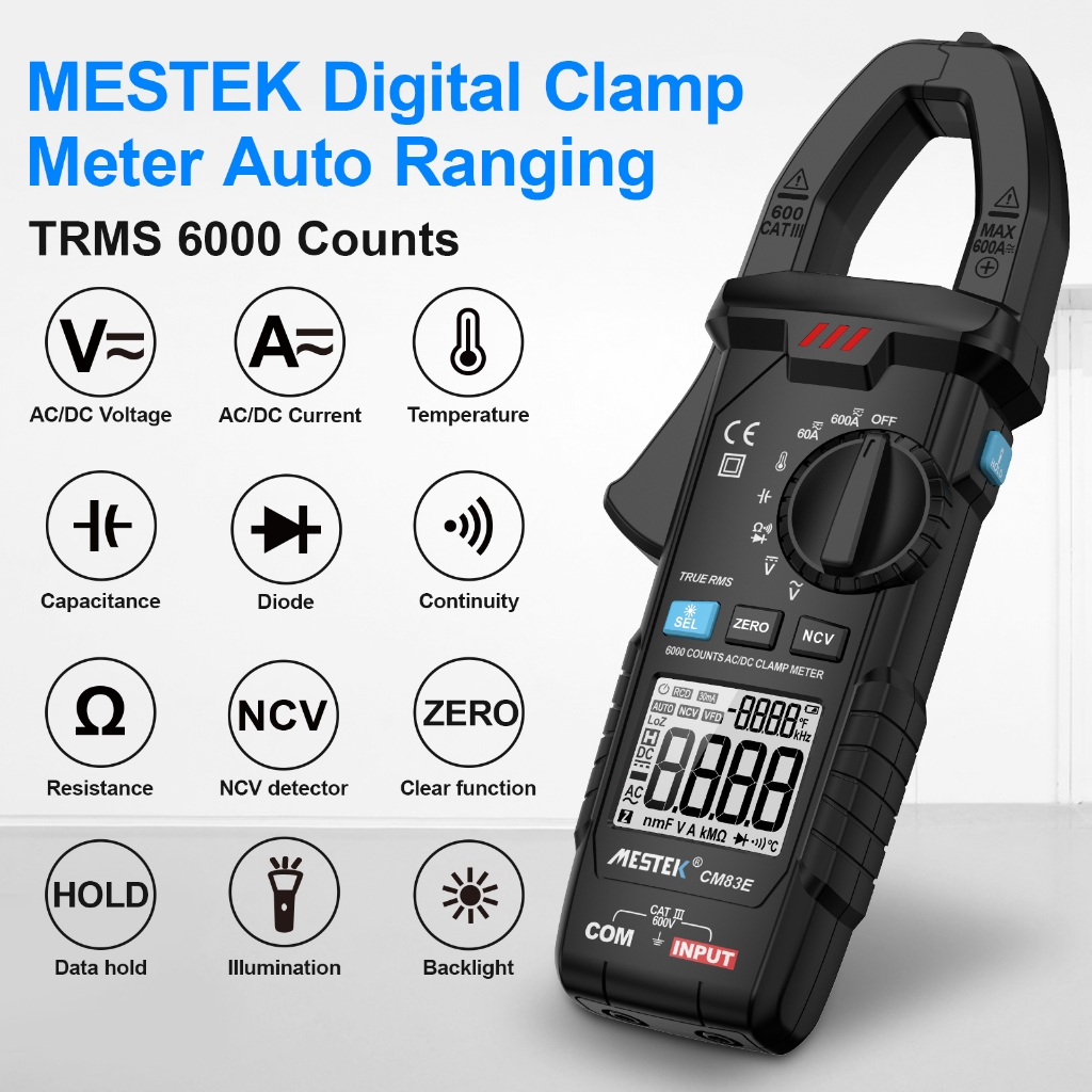 Clamp Meter AC/DC 600A Current Clamp Digital Multimeter NCV Intelligent ...