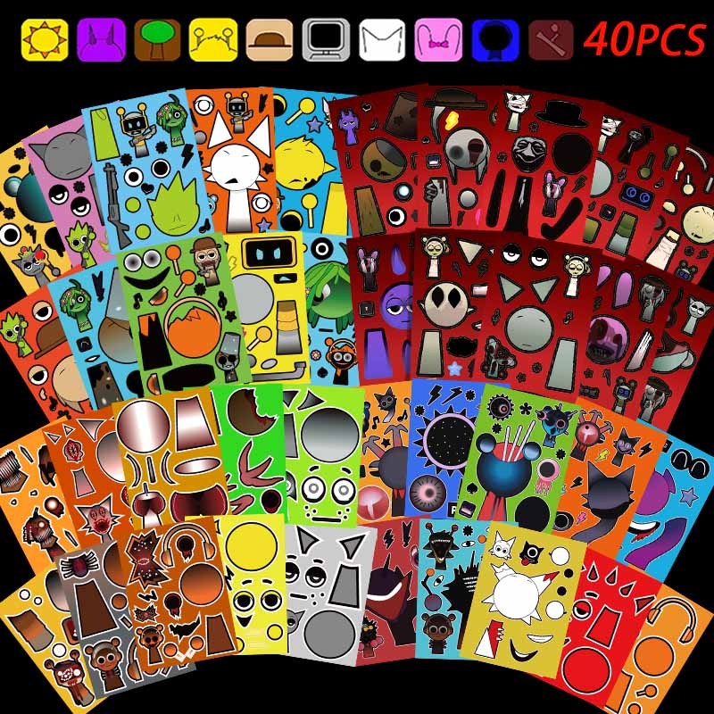 10/22/32PCS Sprunki Stickers Make-a-face Stickers Make Your Own Sprunki ...