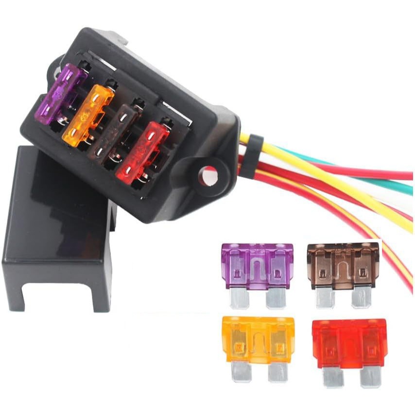 4 Way Fuse Box with Wire, Car Standard Blade Fuse Holder (Apply to 1~40 ...