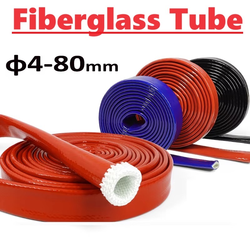 1M Silicone Fiberglass Tube Coated Glass Fiber Braided Fireproof Sleeve ...