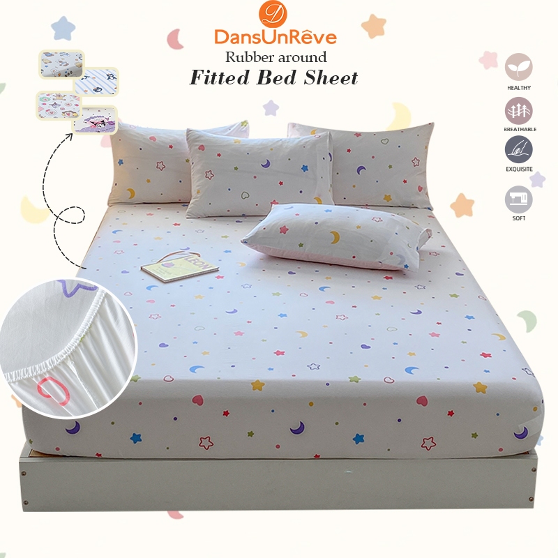 new design fitted sheets star moon print single rubber around bed sheet ...