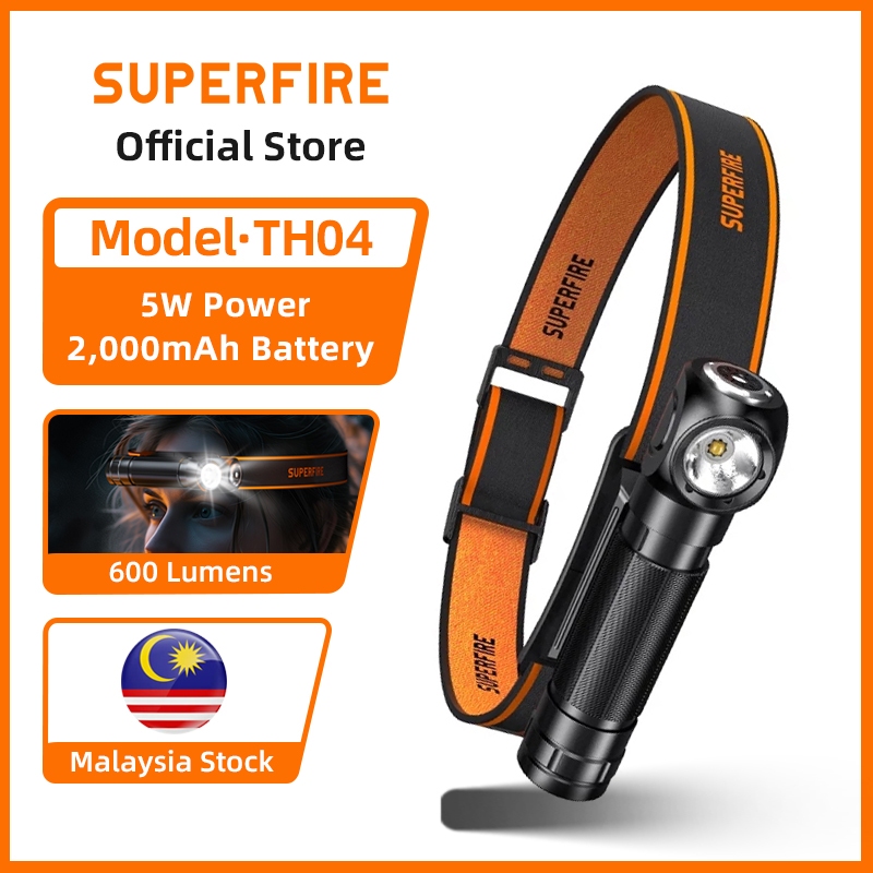 SUPERFIRE TH04 5W Super Bright Head Flashlight Headlamp USB-C Rechargeable Work Light Magnet ...