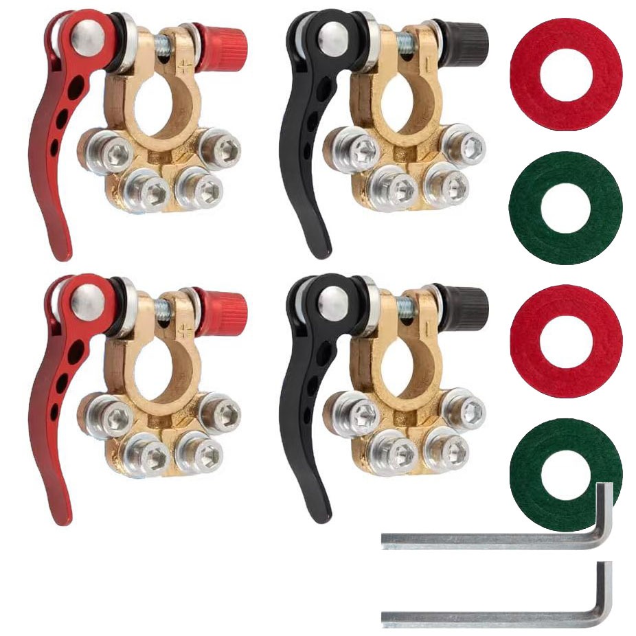 4 PCS Battery Terminal Connectors Top Post Kit with Cover, Allen Key ...