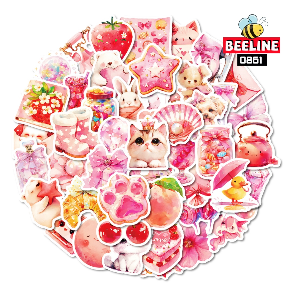 Beeline 50 Pcs Pink Cat Stickers Cute Diy Decor Waterproof Graffiti ...