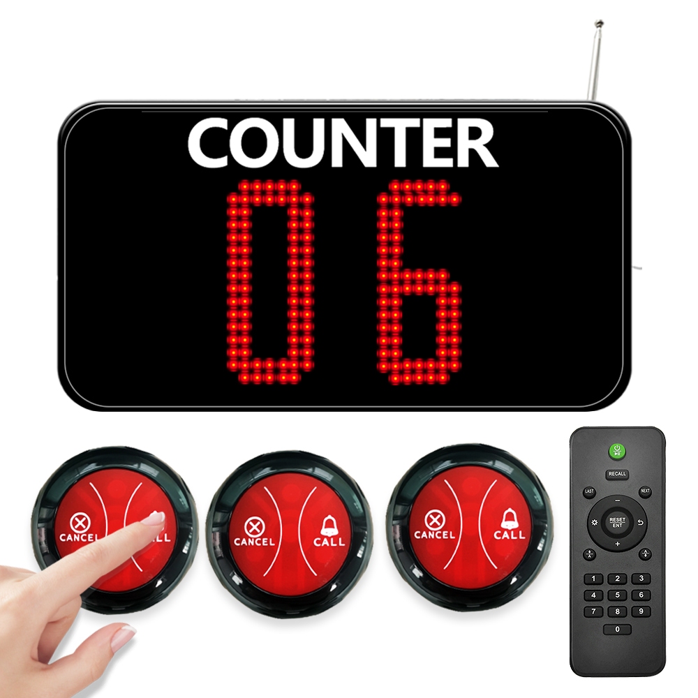 Wireless Queue Call System with 3 Call Button Transmitters and 1 Dot Matrix Display Show 2-Digit ...