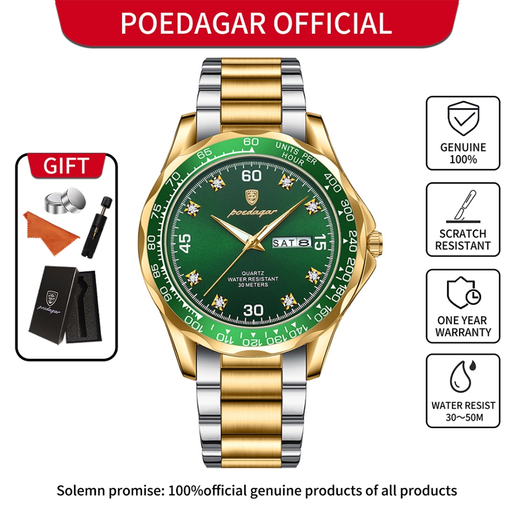 POEDAGAR Jam Tangan Lelaki Original Waterproof Luminous Stainless Steel ...