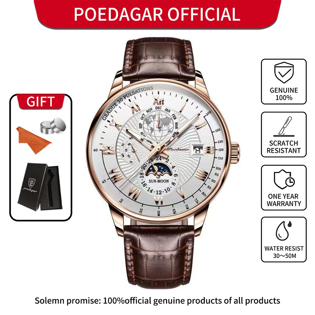 POEDAGAR Jam Tangan Lelaki Original 100% Waterproof Quartz Leather ...