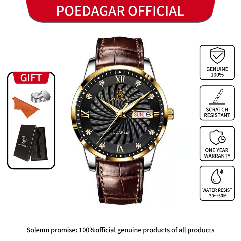 POEDAGAR Jam Tangan Lelaki Original 100% Waterproof Quartz Leather ...