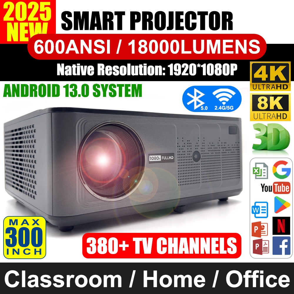 1920x1080P Smart LCD Projector Android 9.0 Full HD 4K LED WiFi for ...