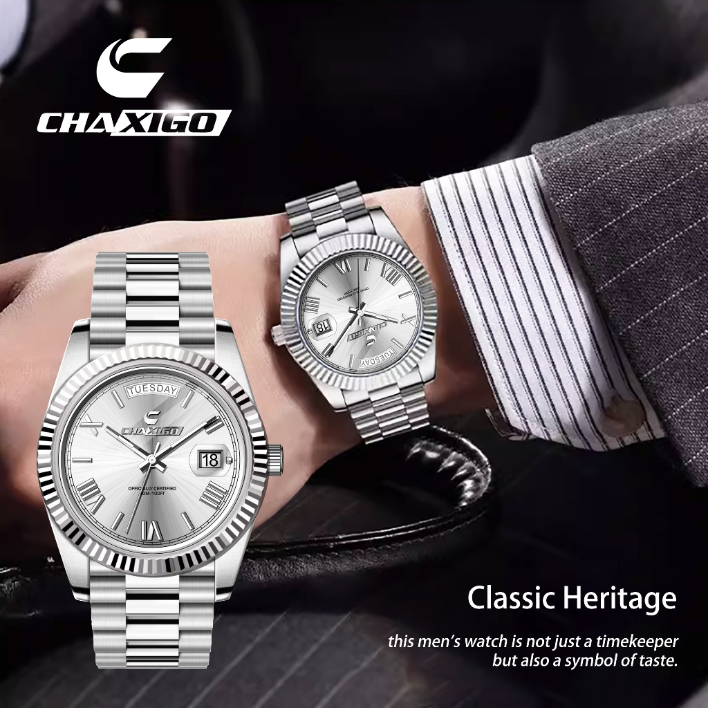 CHAXIGO Luxury Men'S Watch Waterproof Quartz Stainless Steel Day ...