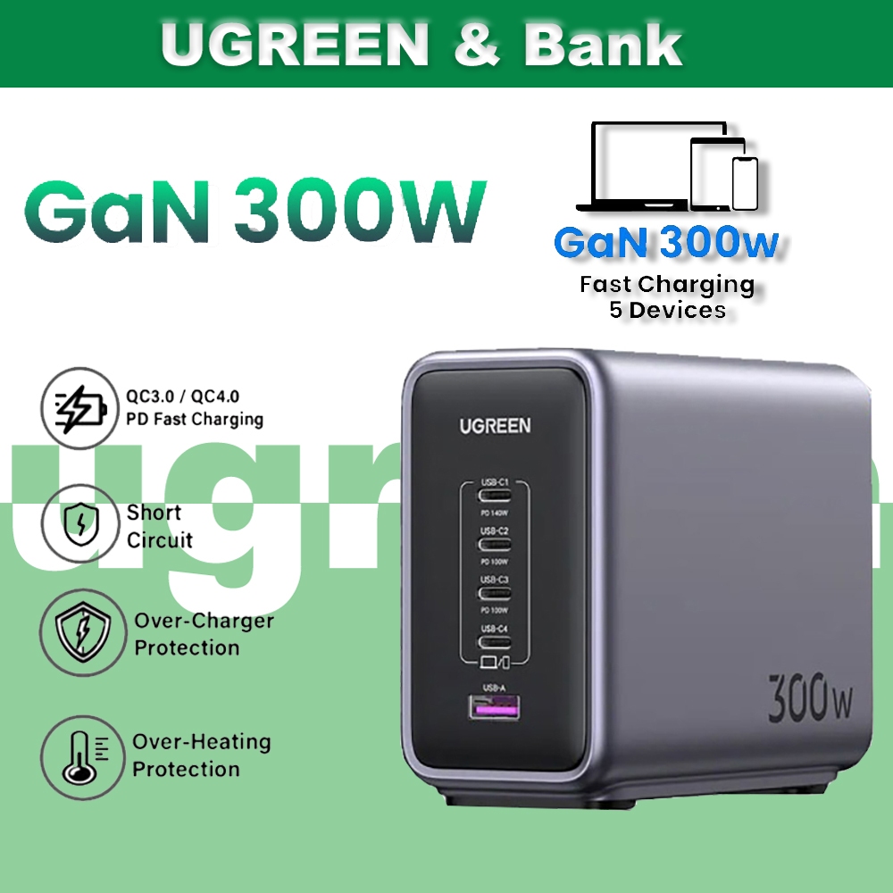 UGREEN 300W USB C Charger GaN 5 Ports Charging Station, 140W Max Single ...
