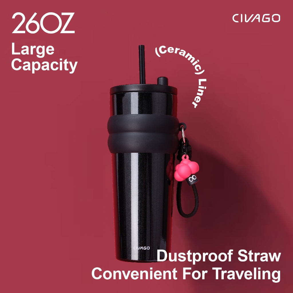 CIVAGO（26oz/780ml）Ceramic liner Stainless Steel Coffee Mug With Lid Vacuum Flask Hot＆Cold ...