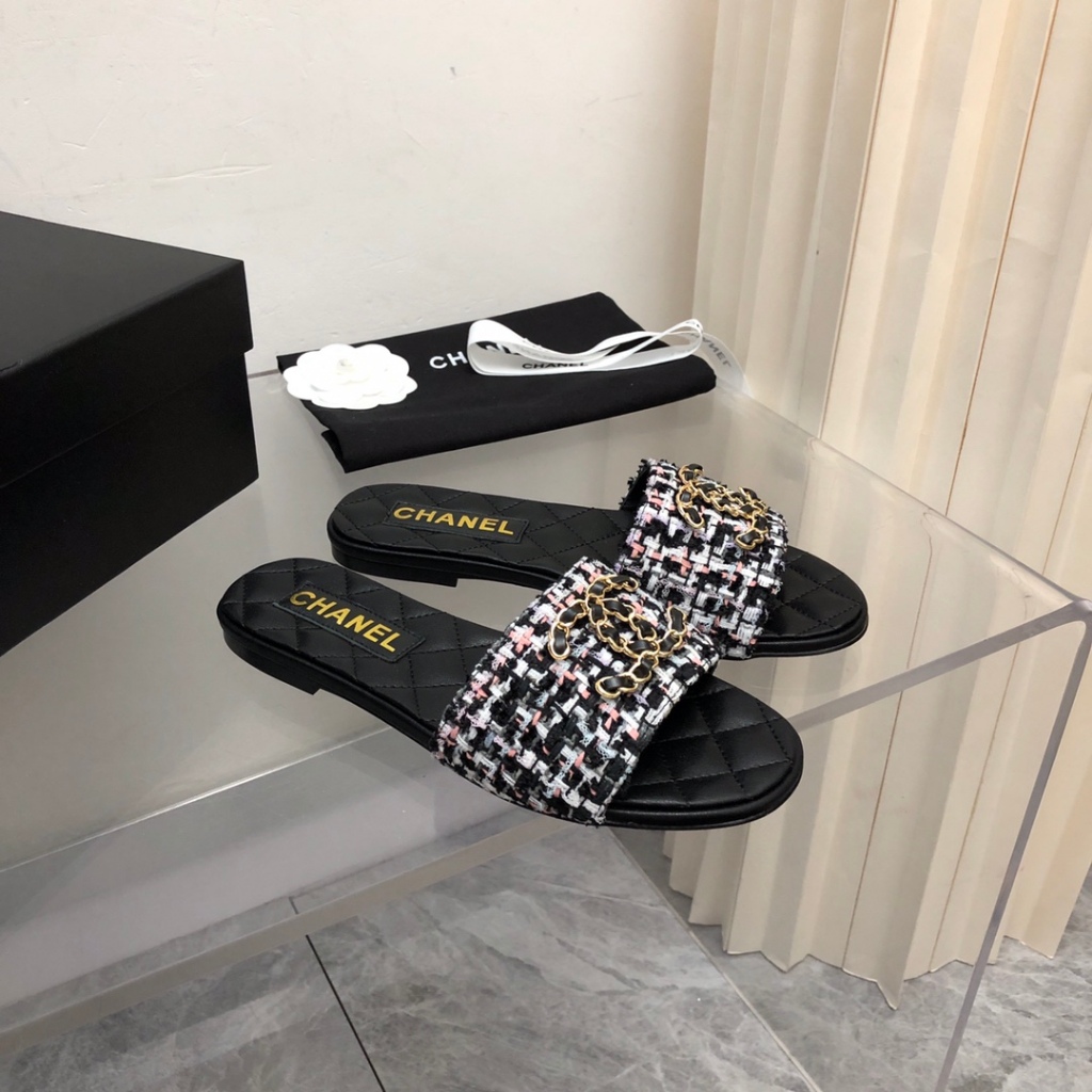 Chanel 2025 Summer New Style Double c Buckle Flat Slippers | Shopee ...